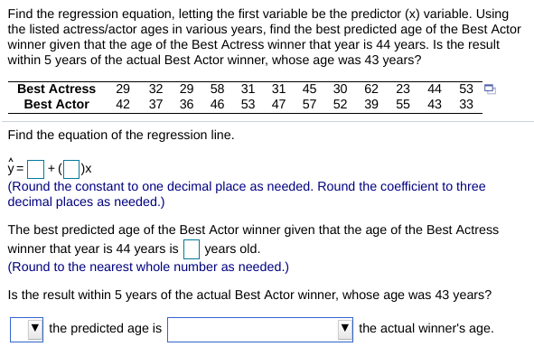 Solved Find the regression equation, letting the first | Chegg.com