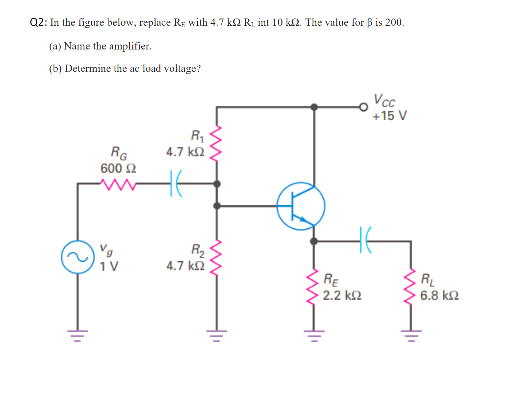 Solved Q2: In the figure below, replace Rg with 4.7 k22 Rint | Chegg.com