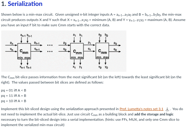 1. Serialization = Shown below is a min-max circuit. | Chegg.com