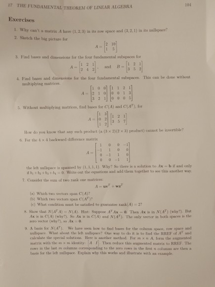 Solved 17 THE FUNDAMENTAL THEOREM OF LINEAR ALGEBRA | Chegg.com