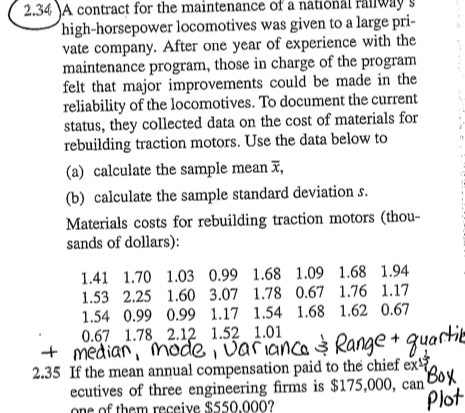 Solved SOLVE ONLY 2.34 AND calculate median, mode, variance | Chegg.com