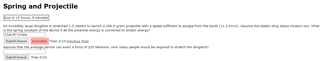 Solved Spring and Projectile Due in 15 hours, 9 minutes An | Chegg.com