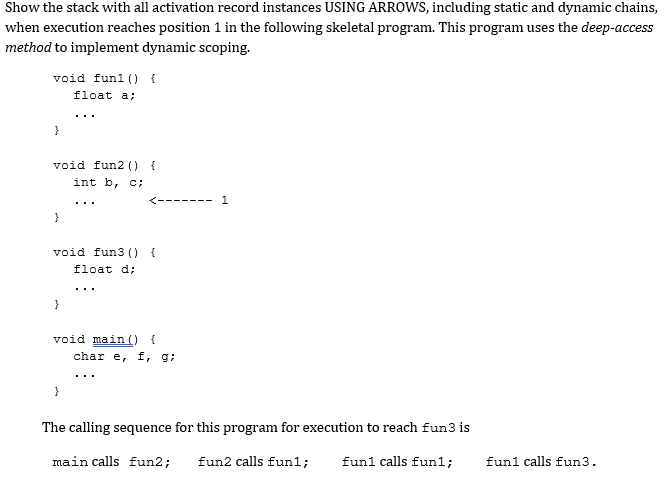 Solved Show The Stack With All Activation Record Instances 