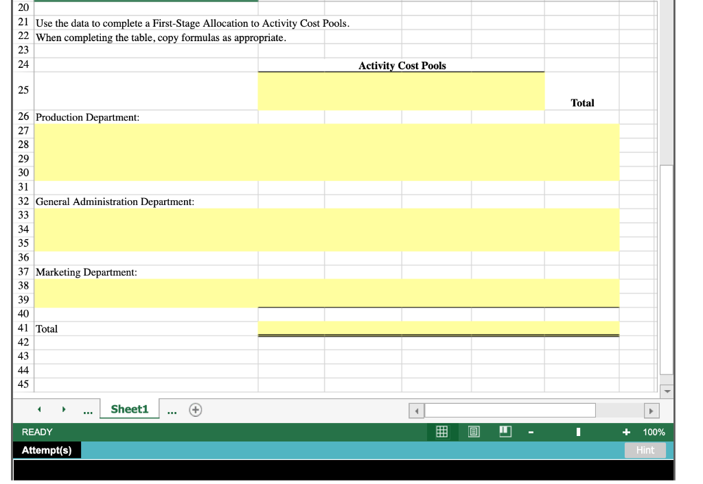Solved Activity Cost Pools using Excel's Absolute Cell | Chegg.com