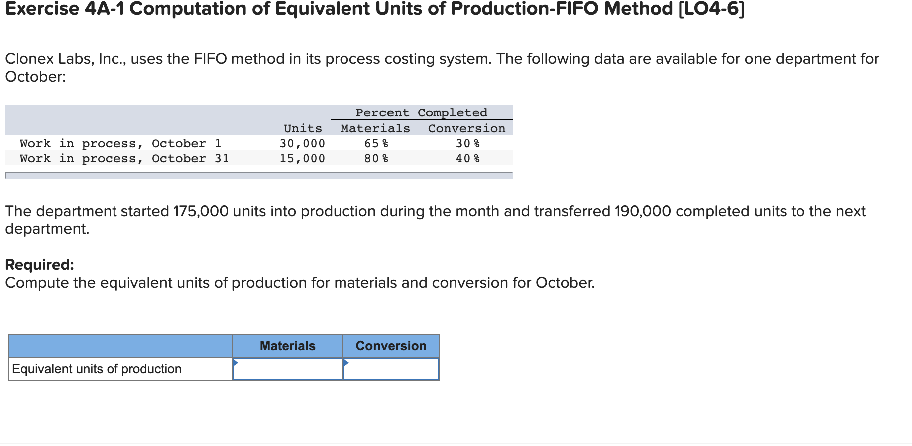 Solved Exercise 4A-1 Computation of Equivalent Units of | Chegg.com