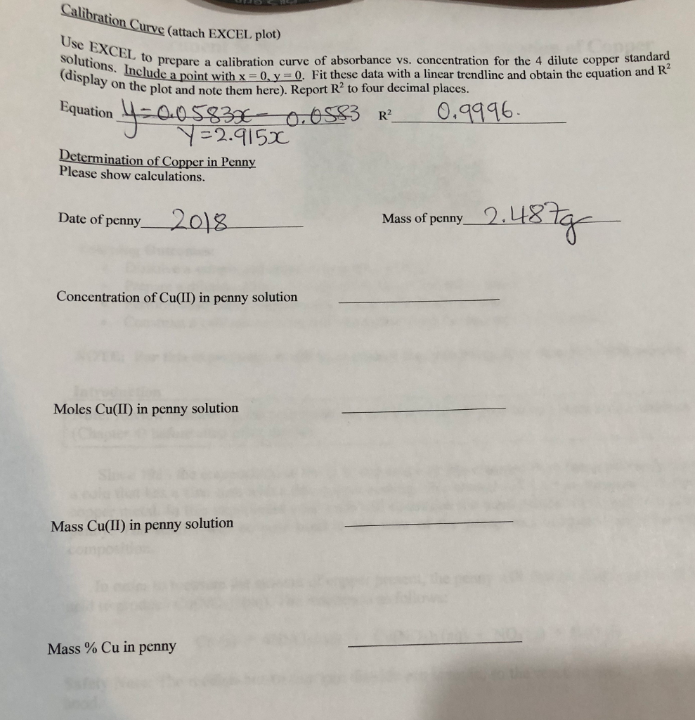 (attach EXCEL plot) to prepare a calibration curve of | Chegg.com