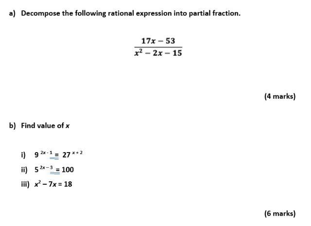 Solved a) Decompose the following rational expression into | Chegg.com