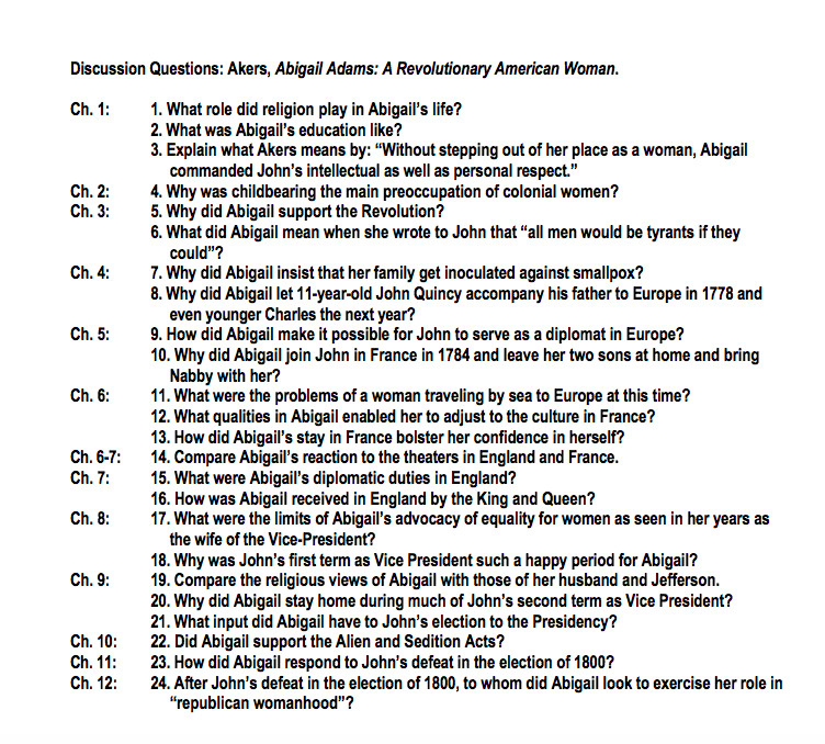 Discussion Questions: Akers, Abigail Adams: A | Chegg.com
