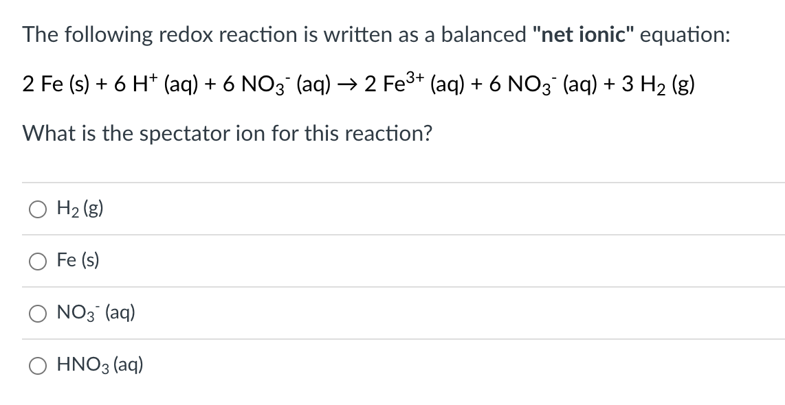 Solved The following redox reaction is written as a balanced | Chegg.com