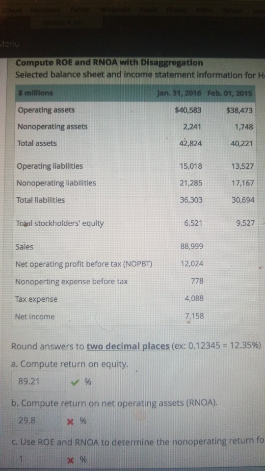 Solved Compute ROE and RNOA with Disaggregation Selected | Chegg.com