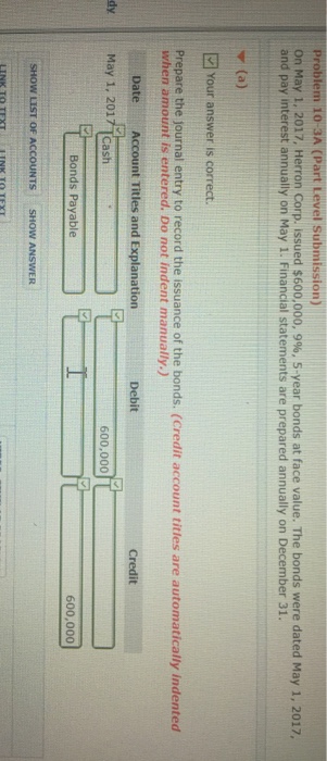 Solved Problem 10-3A (Part Level Submission) On May , 2017, | Chegg.com