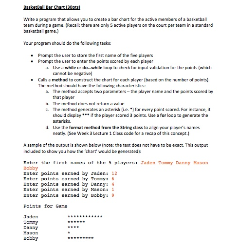 Solved BasketBall Bar Chart (30pts) Write a program that | Chegg.com