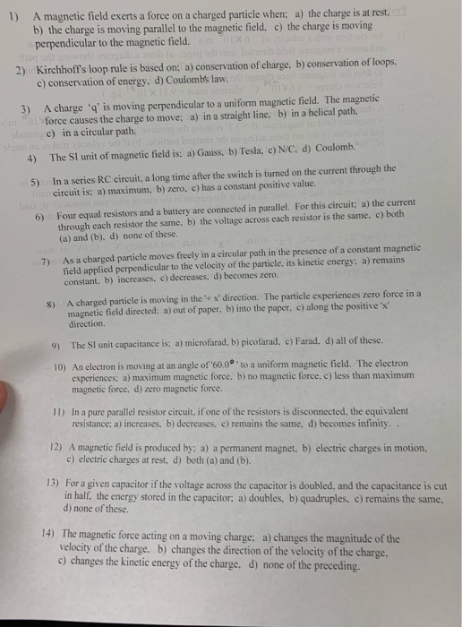 Solved A magnetic field exerts a force on a charged particle | Chegg.com