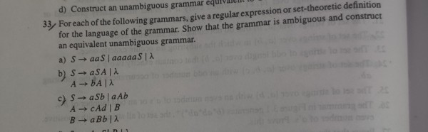Solved d) Construct an unambiguous grammar equivalent 33/ | Chegg.com
