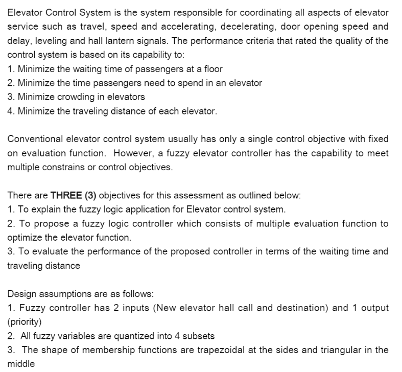 Elevator Control System is the system responsible for | Chegg.com