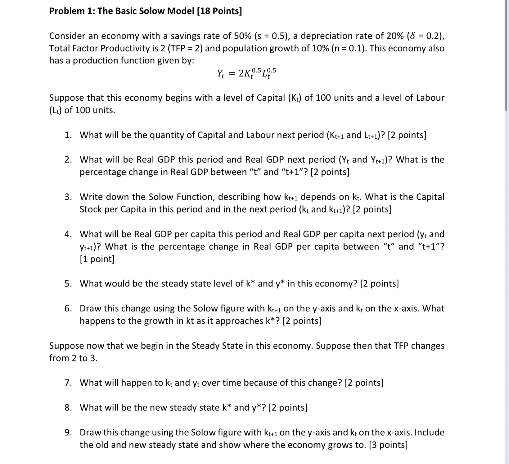 Problem 1: The Basic Solow Model [18 ﻿Points]Consider | Chegg.com