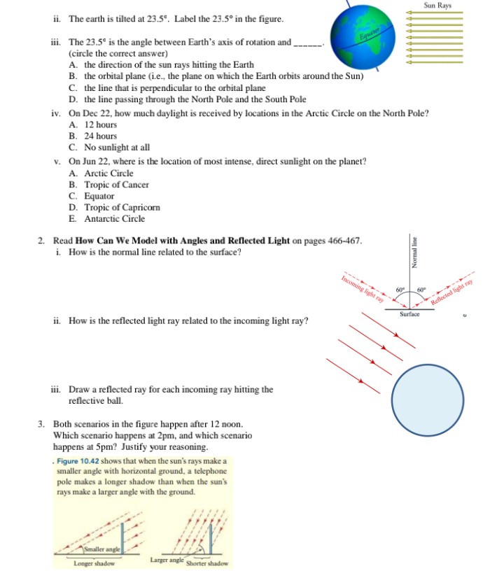 Solved Sun Rays ii. The earth is tilted at 23.5°. Label the | Chegg.com
