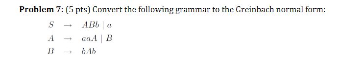 Solved Problem 7: ( 5 pts) Convert the following grammar to | Chegg.com