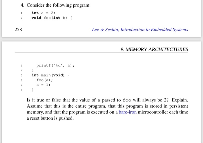 Solved 4. Consider the following program: I int a2 2 void | Chegg.com