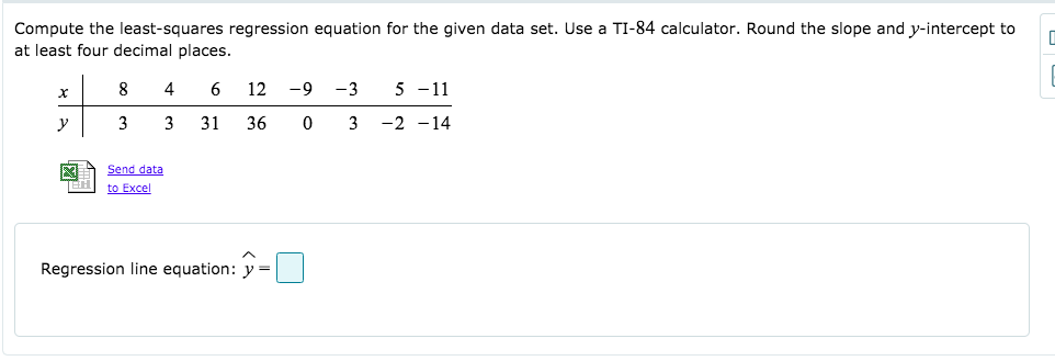 Solved Compute the least-squares regression equation for the | Chegg.com