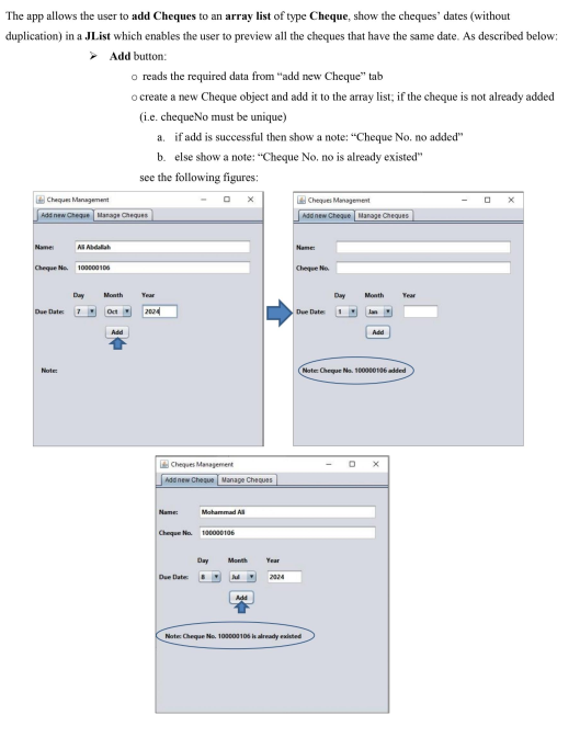 Solved The app allows the user to add Cheques to an array | Chegg.com