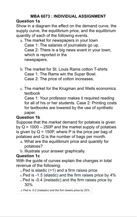 Solved MBA 6073: INDIVIDUAL ASSIGNMENT Question 1a Show in a | Chegg.com