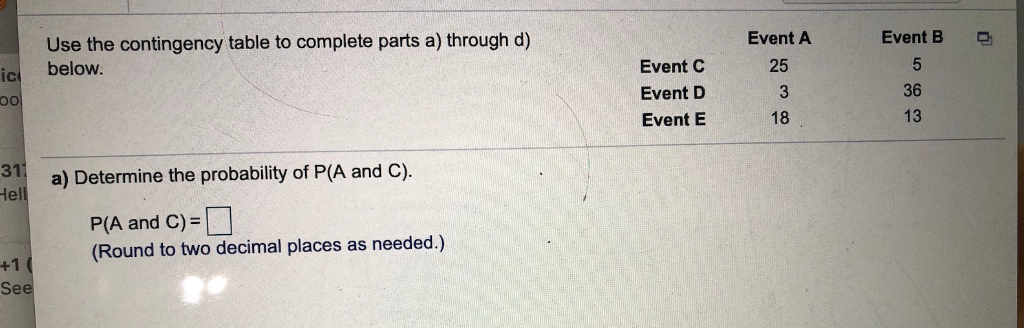 Solved Use the contingency table to complete parts a) | Chegg.com