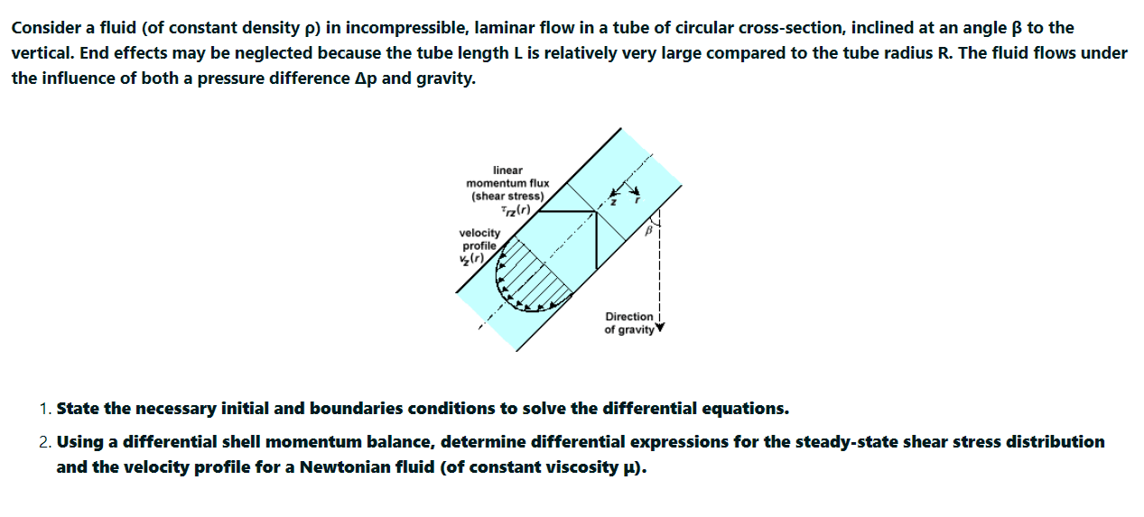 Solved Consider a fluid (of constant density p) in | Chegg.com