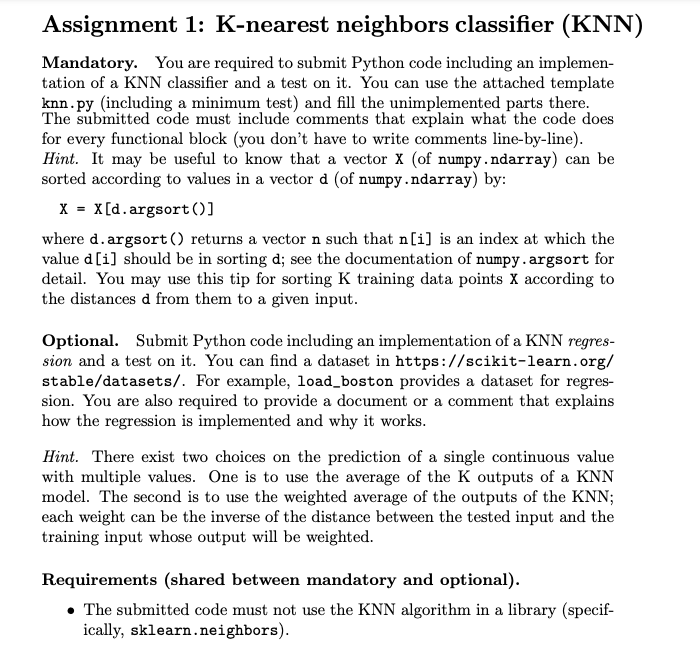 Solved Assignment 1: K-nearest neighbors classifier (KNN) | Chegg.com