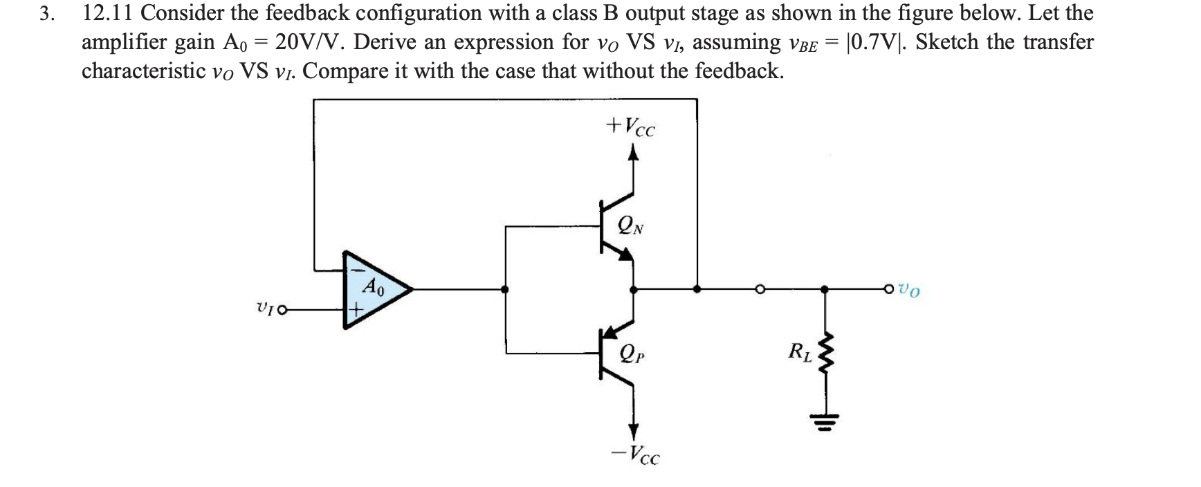 Solved 3. 12.11 Consider the feedback configuration with a | Chegg.com