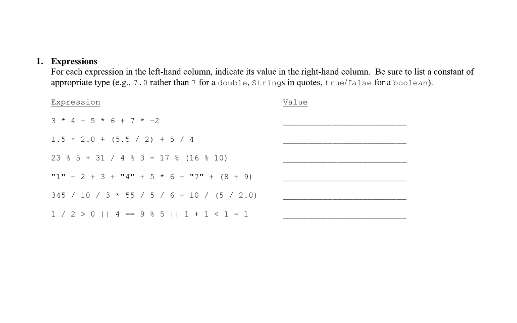 Solved 1. Expressions For each expression in the left-hand | Chegg.com