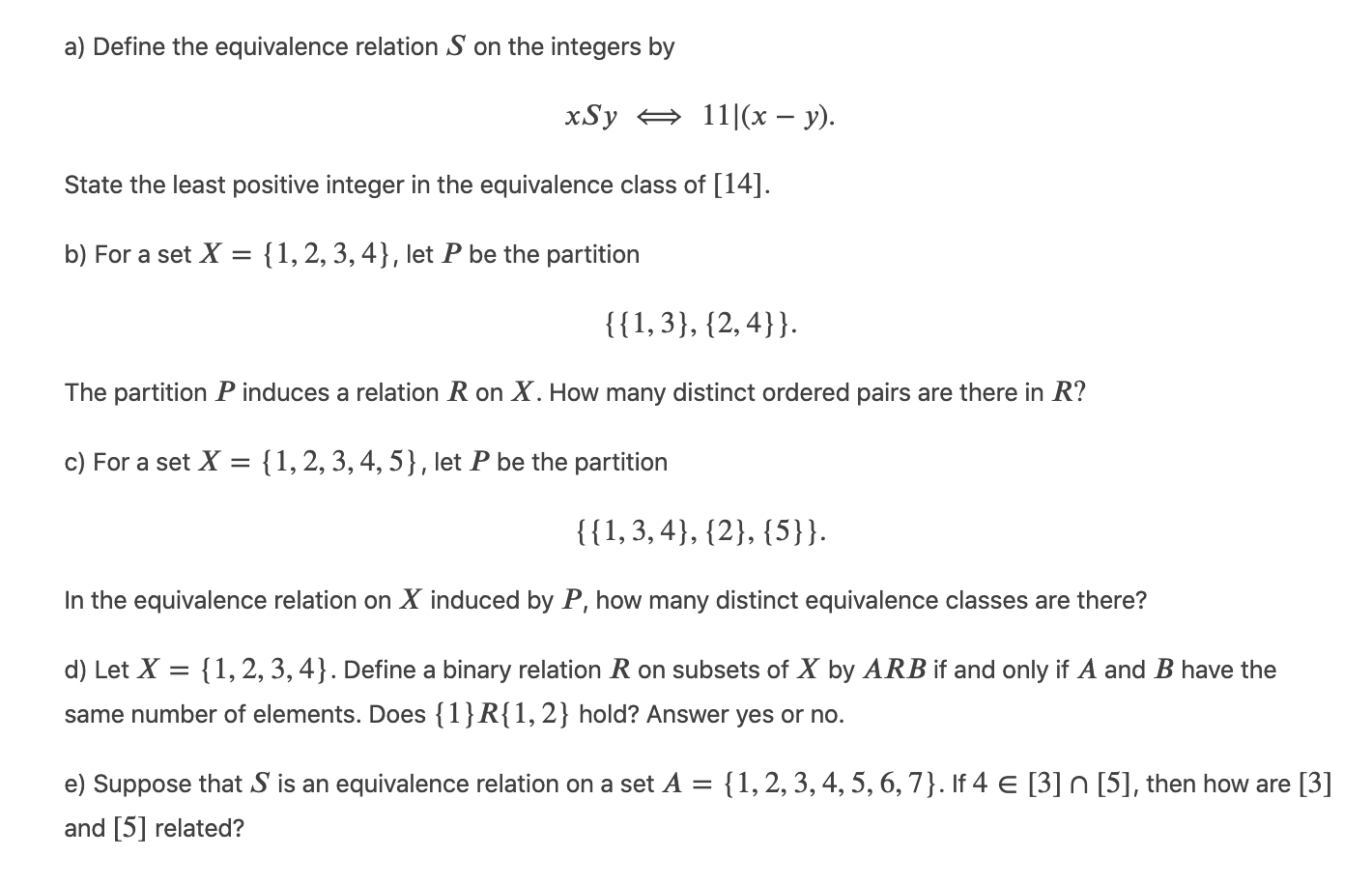 Solved a) Define the equivalence relation S on the integers | Chegg.com