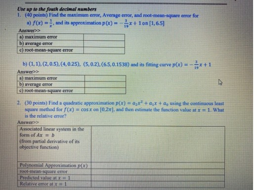 Solved Use up to the fouth decimal numbers 1. (40 points) | Chegg.com