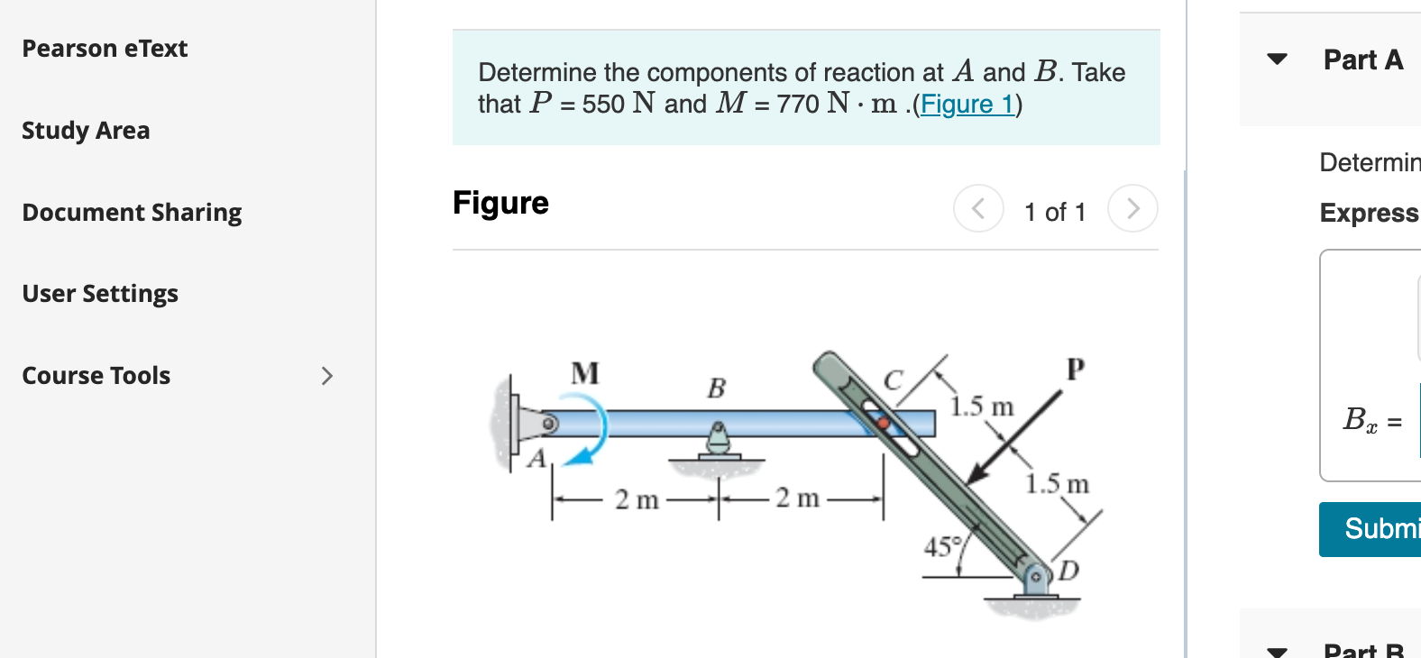 Solved Pearson eText Determine the components of reaction at | Chegg.com