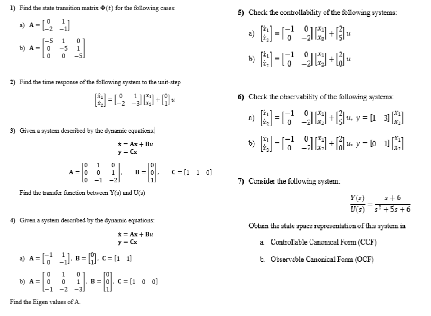 Solved 5) Check the controllability of the following | Chegg.com