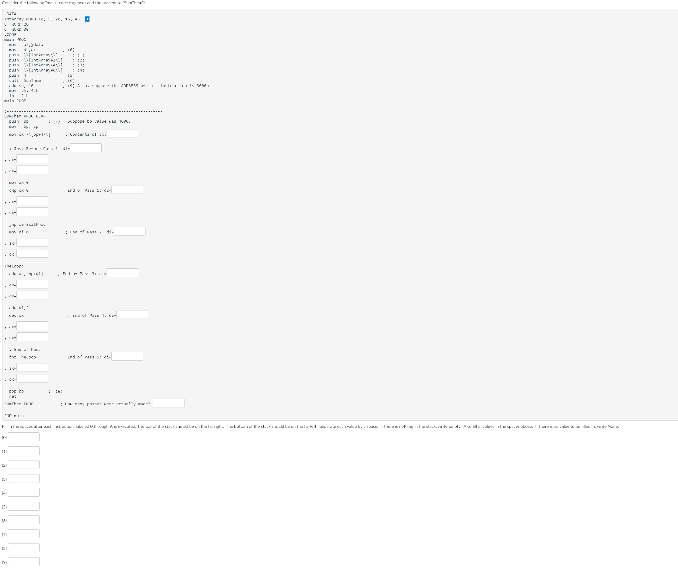 Solved Consider The Following Main Code Fragment And The