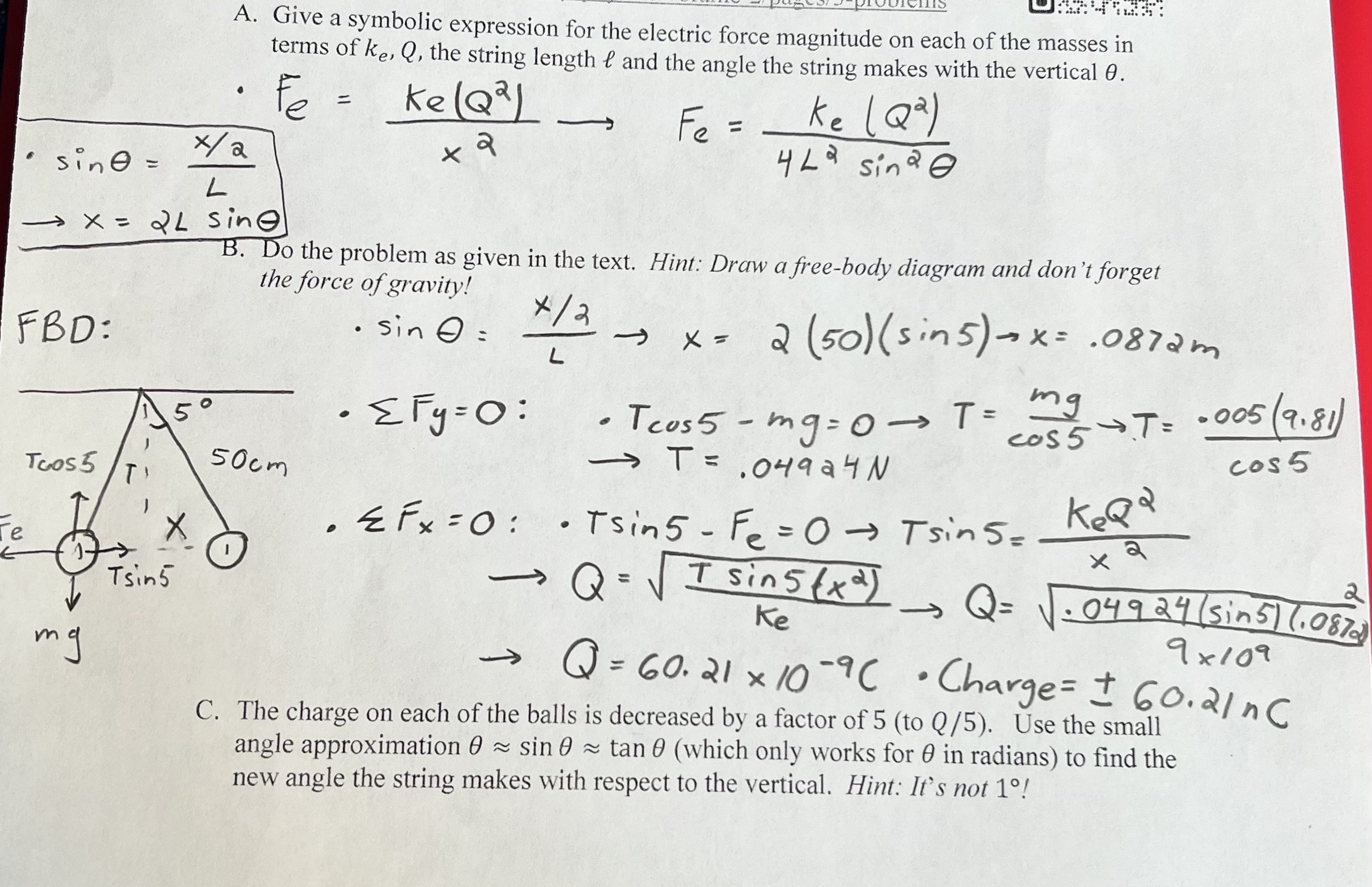 Solved A. Give a symbolic expression for the electric force | Chegg.com