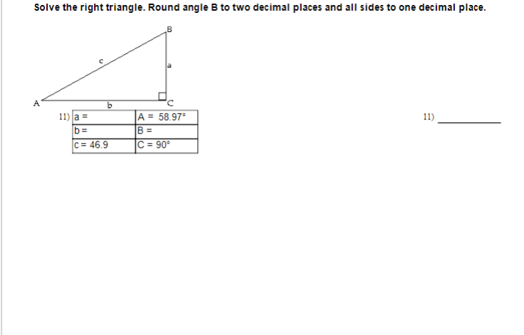 Solved Solve the right triangle. Round angle B to two | Chegg.com