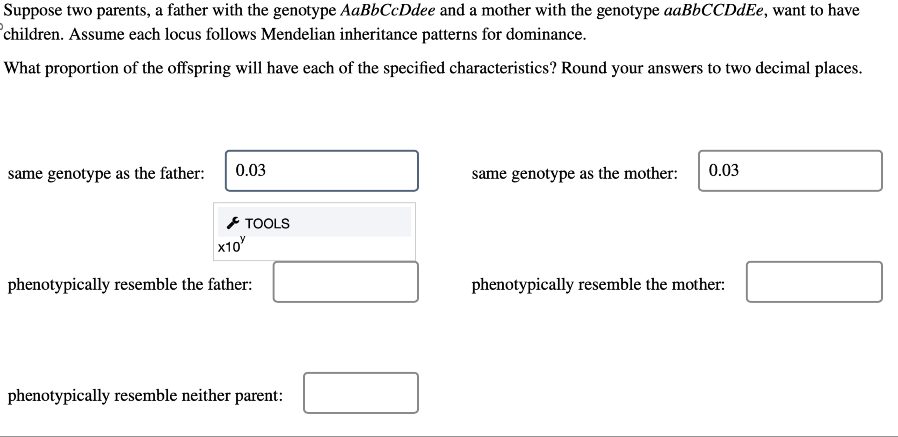 Solved Suppose two parents, a father with the genotype | Chegg.com
