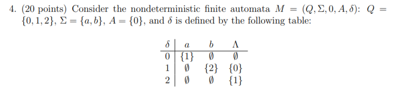 Solved 4. (20 points) Consider the nondeterministic finite | Chegg.com