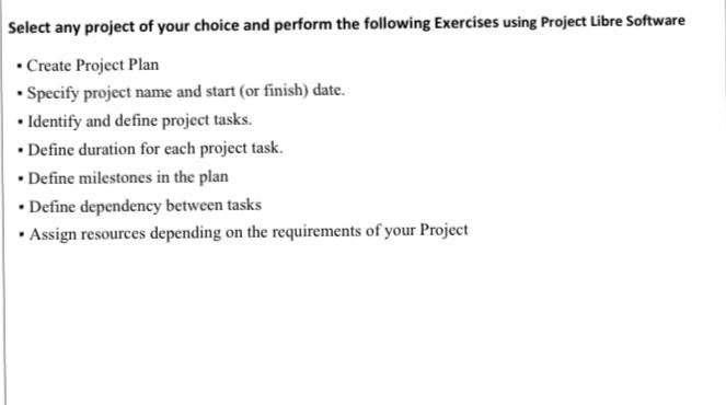 Solved Select any project of your choice and perform the | Chegg.com