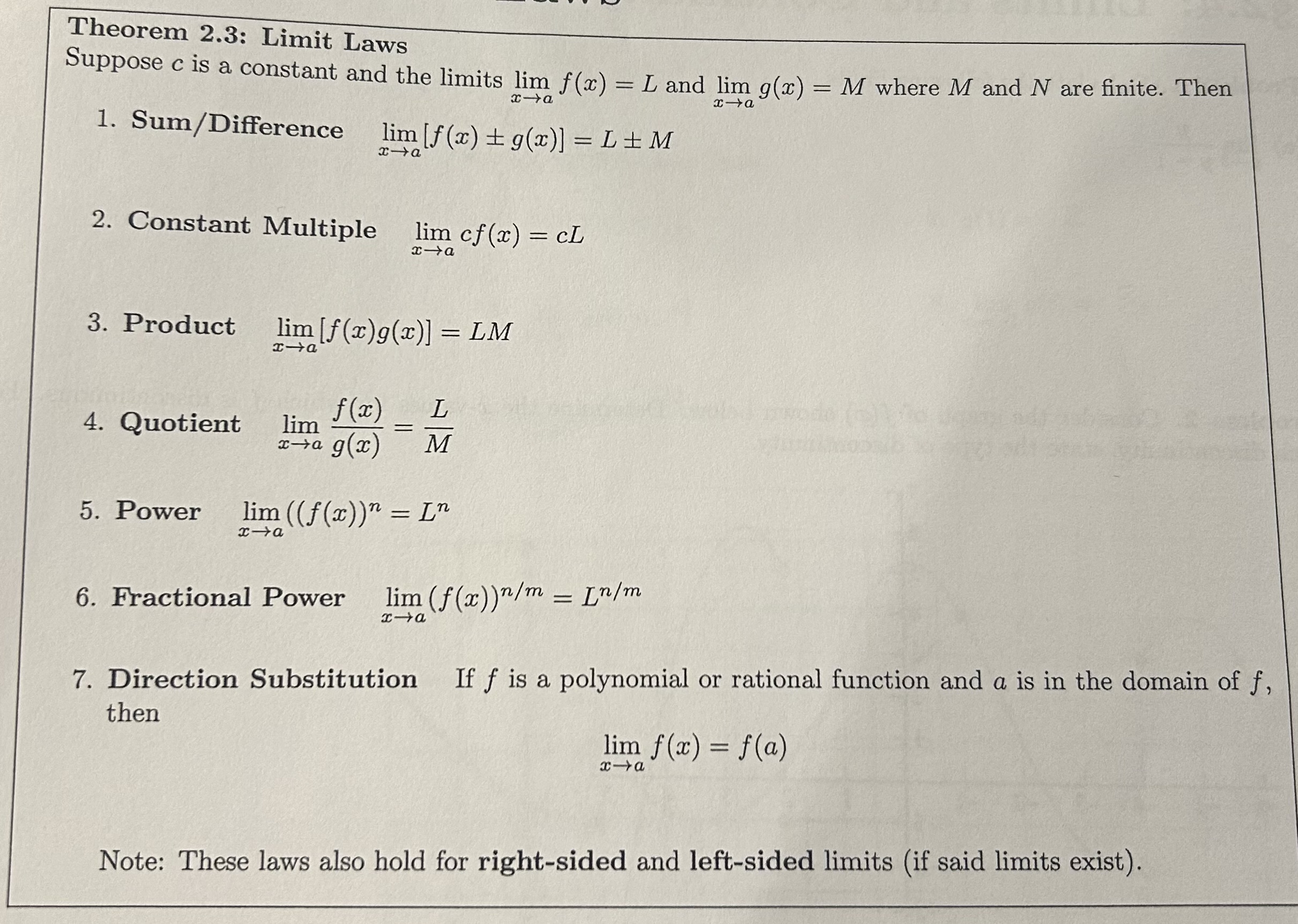 Solved Theorem 2.3: Limit LawsSuppose c ﻿is a constant and | Chegg.com