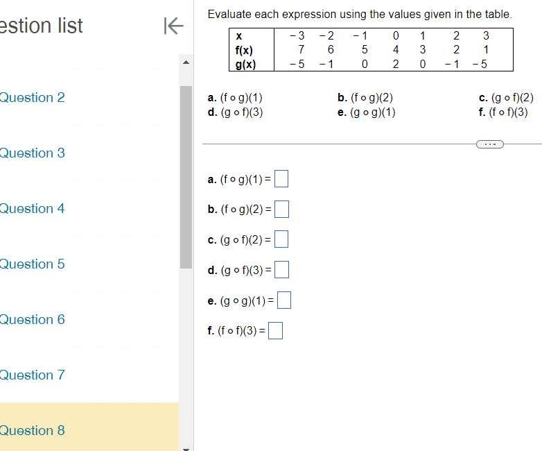 Solved estion list Evaluate each expression using the values | Chegg.com