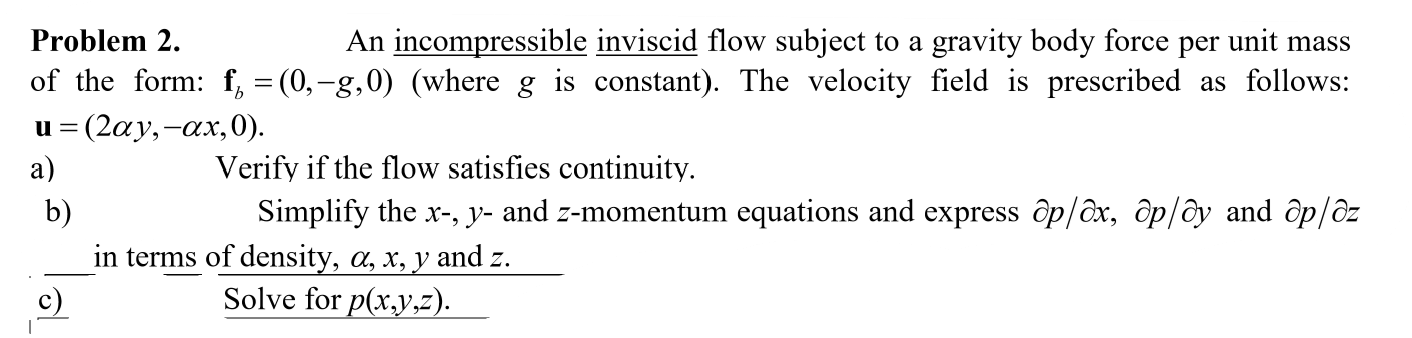 Solved Problem 2. An incompressible inviscid flow subject to | Chegg.com