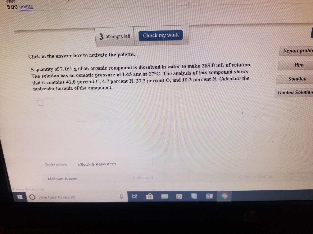 Solved value 5.00 points 3 attempts lent Check my work Click | Chegg.com
