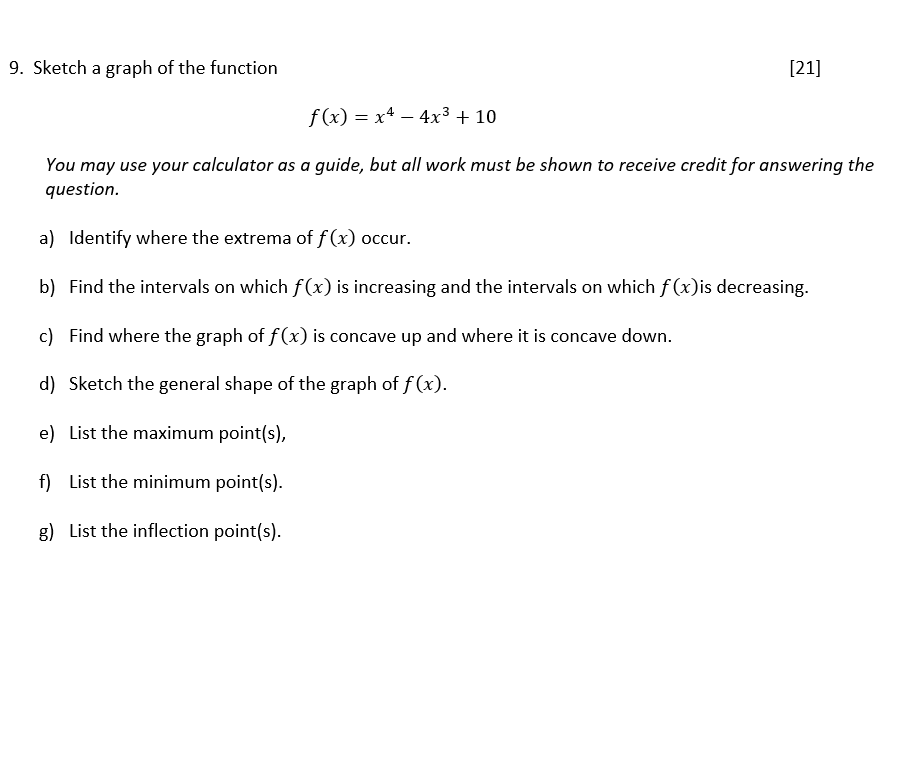 Solved 9. Sketch a graph of the function [21] f(x) = x4 – | Chegg.com