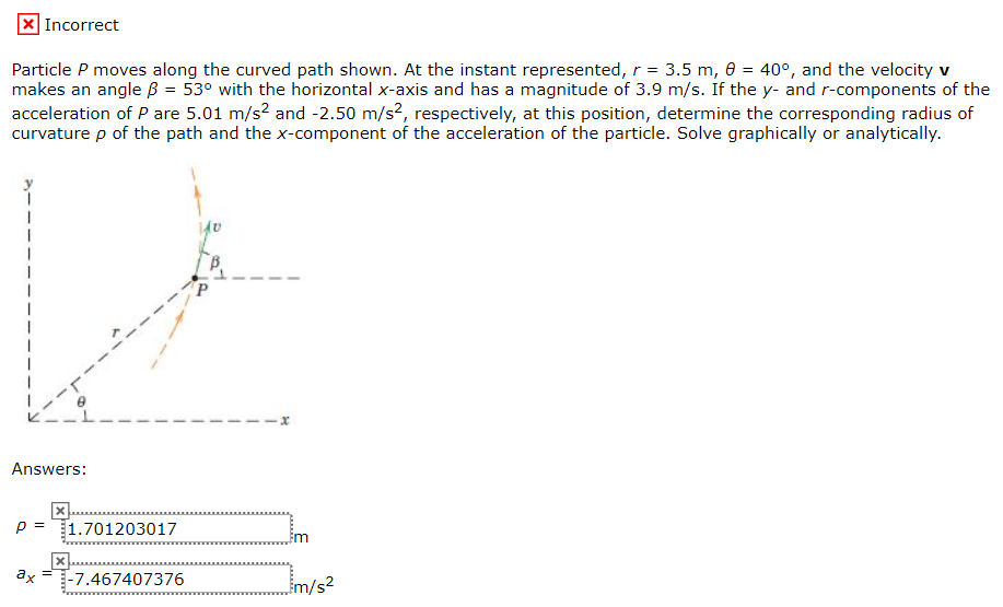 Solved X Incorrect Particle P moves along the curved path | Chegg.com