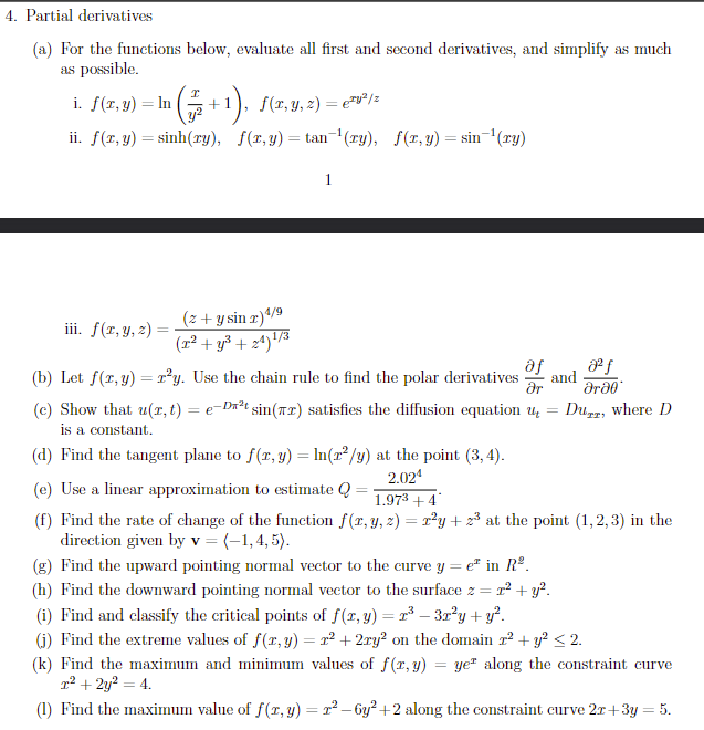 Solved (a) For the functions below, evaluate all first and | Chegg.com