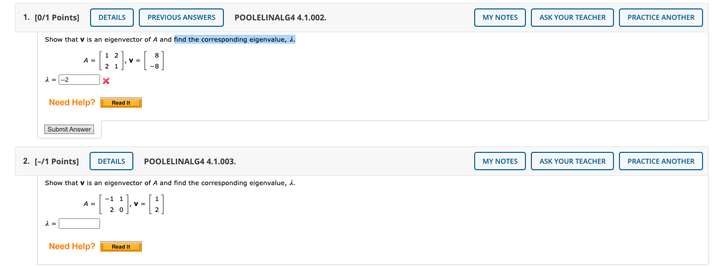 Solved 1. [0/1 Points] DETAILS PREVIOUS ANSWERS POOLELINALG4 | Chegg.com