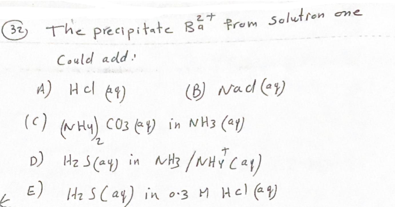 Solved 27 The precipitate Ba 32) from solution one Could | Chegg.com